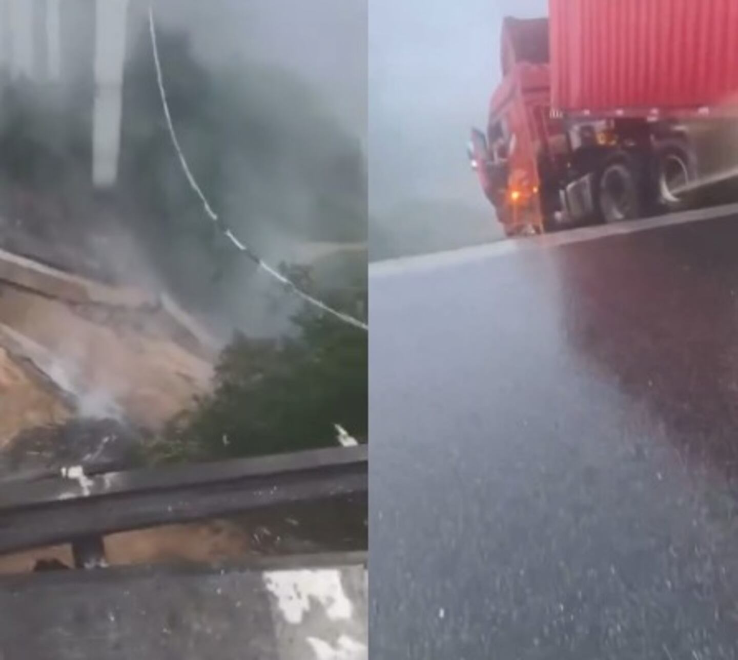 Camión quedó colgando al borde del abismo, con su conductor atrapado ...