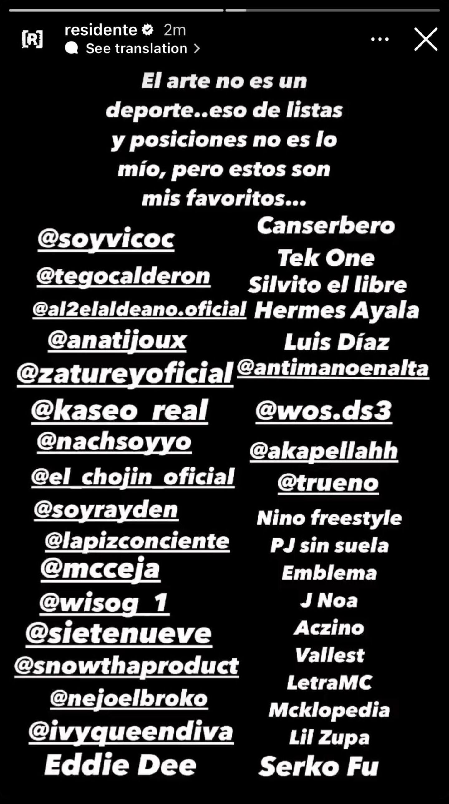 Residente reacciona a lista de Billboard y publica quiénes son sus ...